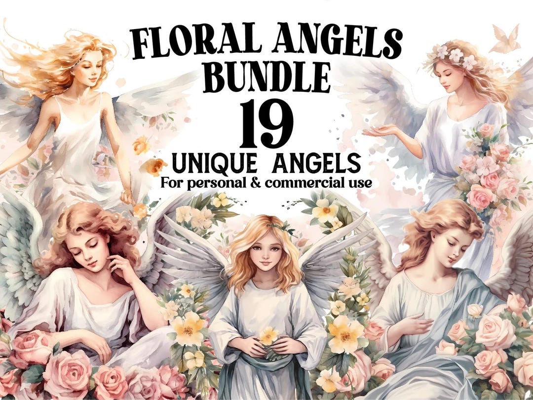 19 Floral Angel Clipart Bundle PNG | Beautiful Angels With Flowers for ...