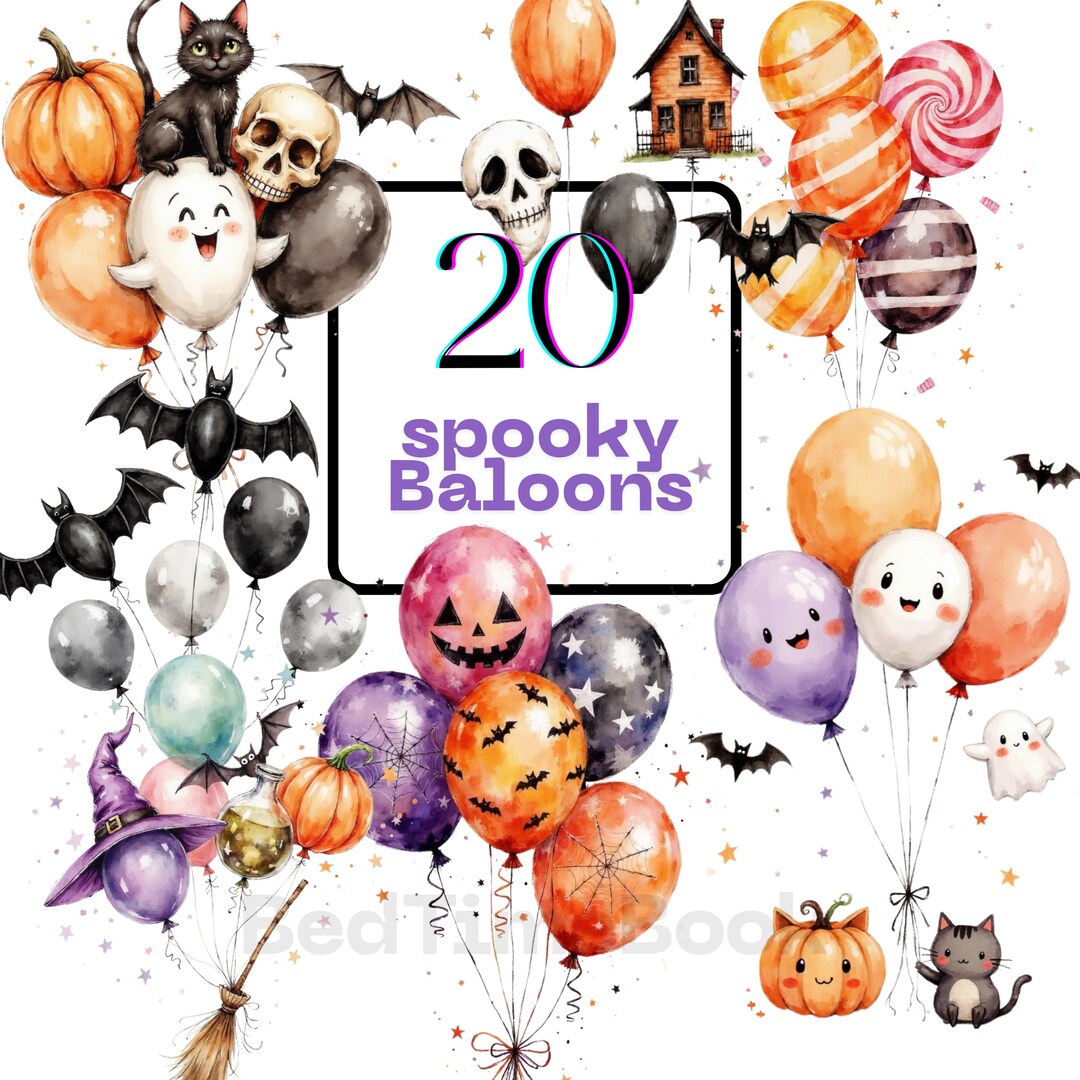 20 Halloween Balloon Clipart, Spooky Balloons PNG, Cute Scary Halloween ...