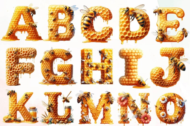 Honey Bee Alphabet Clipart | PNG Letters, Nursery Decor (digital ...