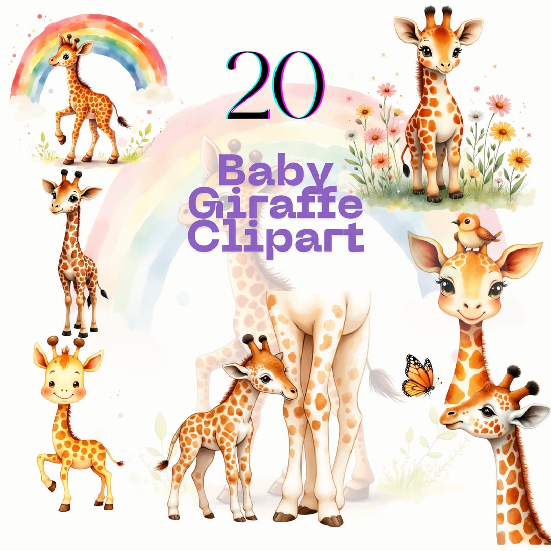 Baby Giraffe Watercolor Clipart, Nursery Art (JPEG Digital Download) - Etsy