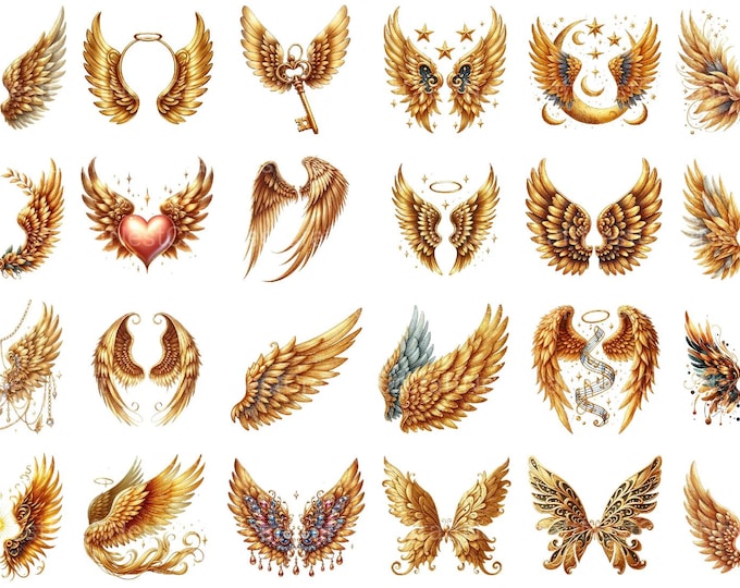 Angel Wings Clipart, Watercolor PNG, Memorial Wings, Gold Wings ...