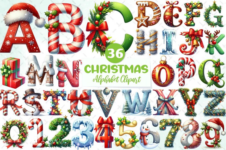 Christmas Alphabet Clipart Bundle | Festive Holiday PNG Letters ...