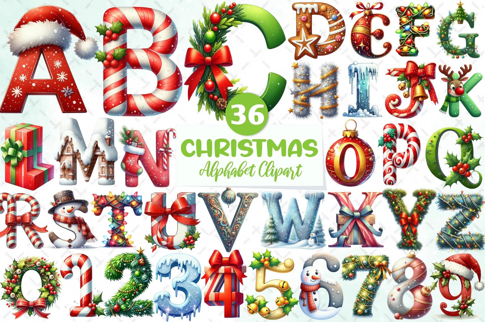 Christmas Alphabet Clipart Bundle | Festive Holiday PNG Letters ...