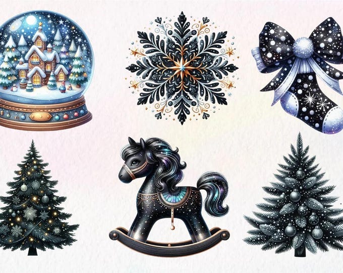 Black & White Christmas Tree Clipart. Hand Drawn Minimalist ...