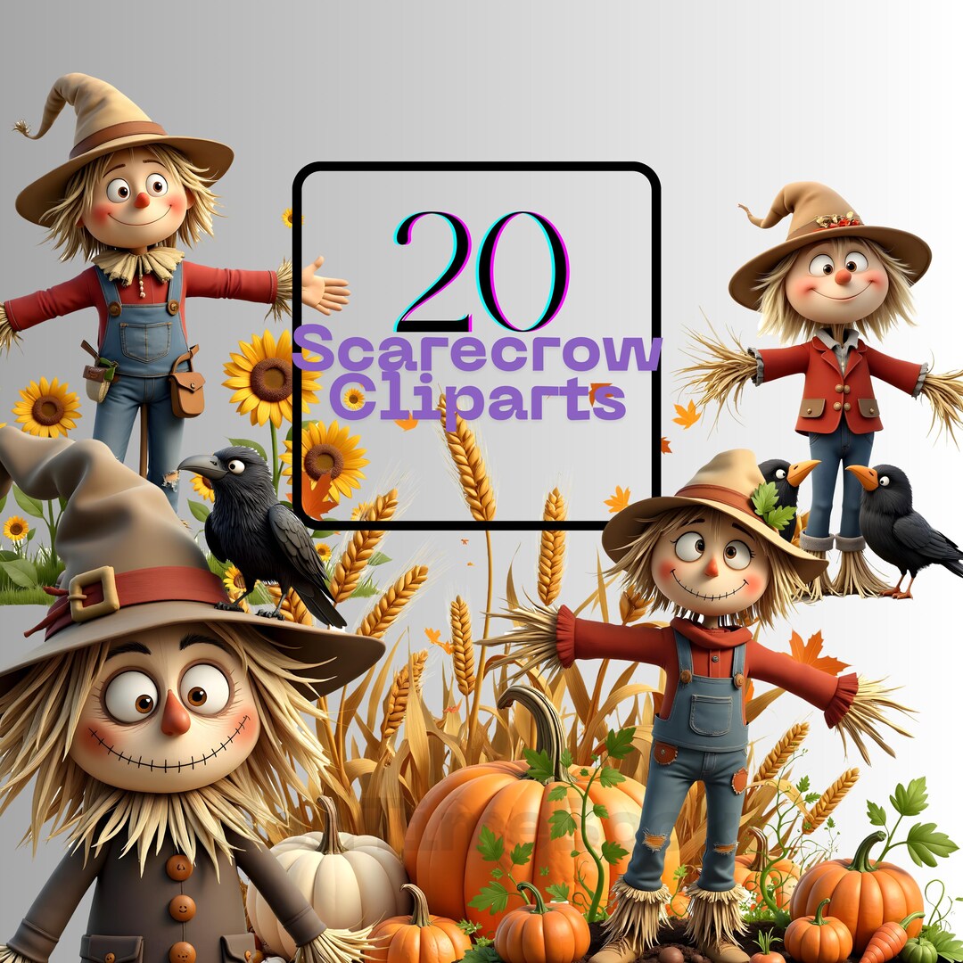 Scarecrow Clipart Set: Fall Harvest, Pumpkin & Thanksgiving (PNG ...