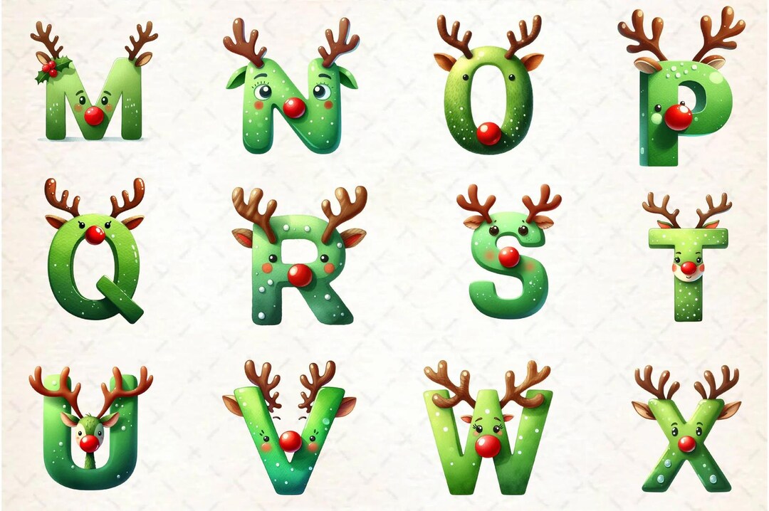 36 Christmas Reindeer Alphabet Clipart Bundle PNG | Festive Holiday ...