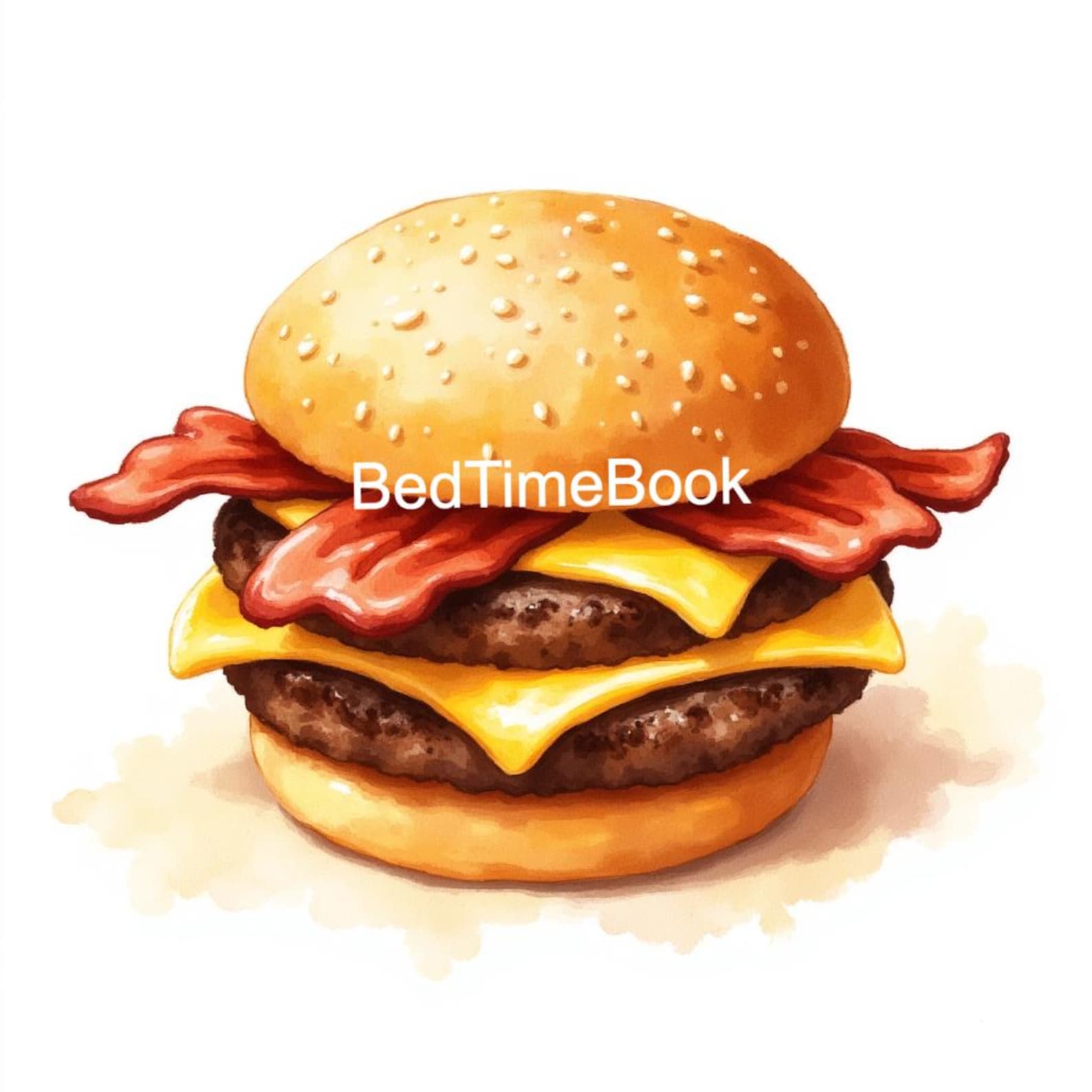 Watercolor Burger Clipart, Tasty Fast Food Illustration (JPEG Digital ...