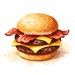 Watercolor Burger Clipart, Tasty Fast Food Illustration (JPEG Digital ...
