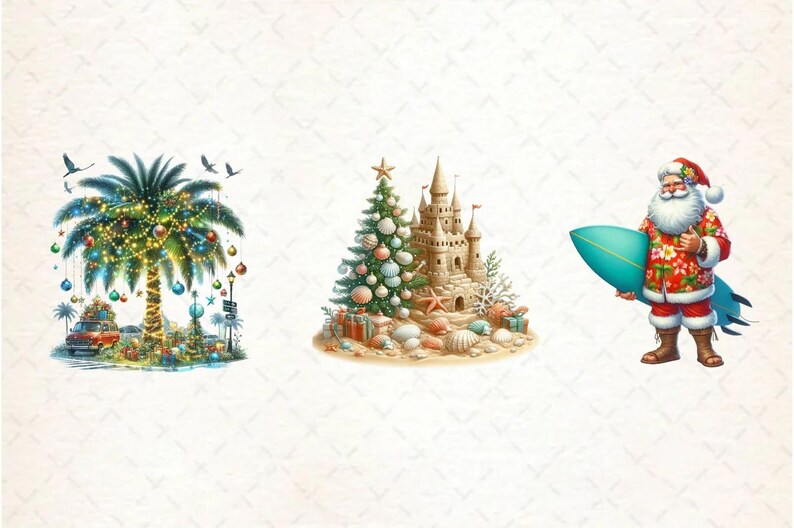 Beach Christmas Clipart | Tropical Holiday PNG Bundle (digital Download ...