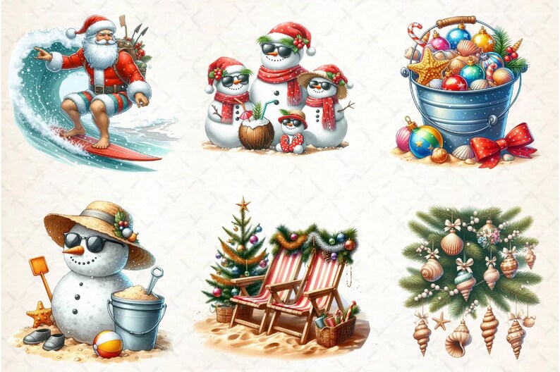 Beach Christmas Clipart | Tropical Holiday PNG Bundle (digital Download ...