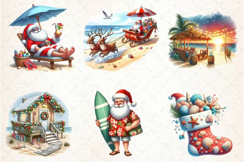 Beach Christmas Clipart | Tropical Holiday PNG Bundle (digital Download ...