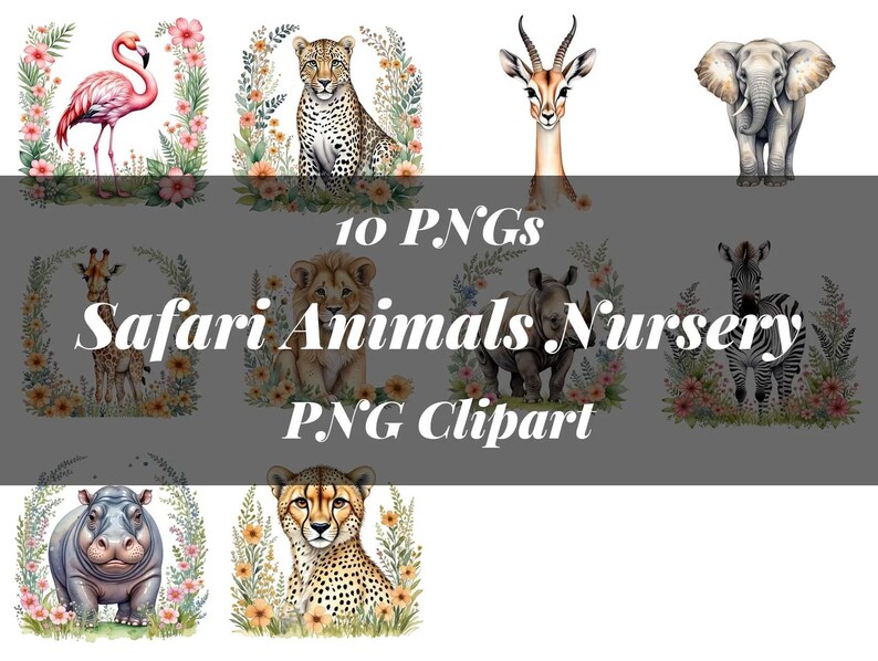 Watercolor Safari Animals Clipart | Jungle Nursery Decor (PNG Digital ...