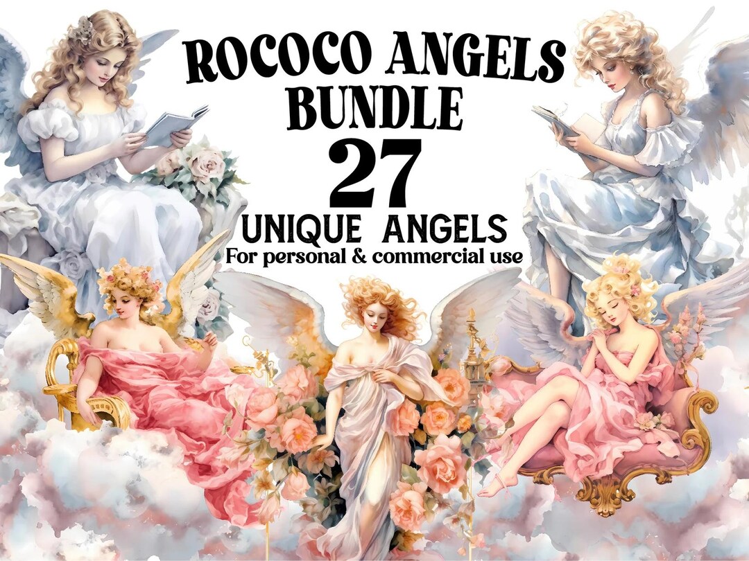 27 Rococo Angels Clipart Bundle PNG | Vintage Baroque Angel Art for ...