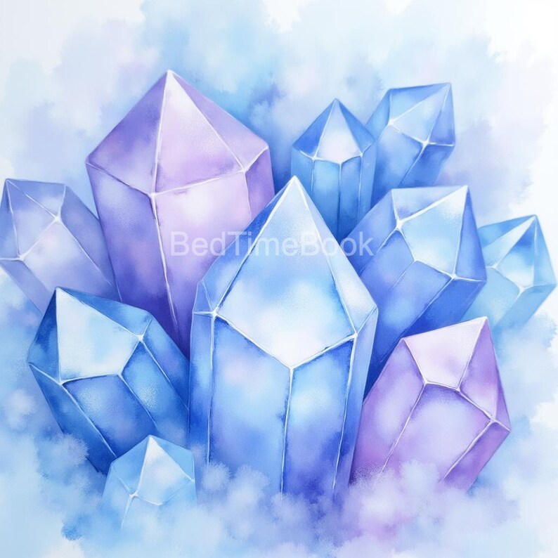 Watercolor Blue Crystals Clipart – Magic Gemstone White Background ...