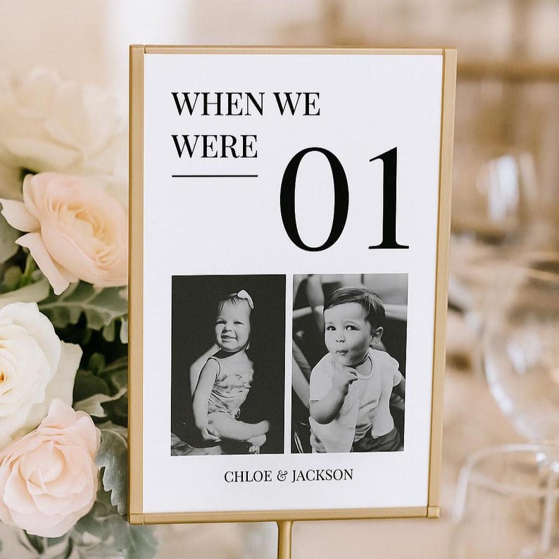 Custom Baby Photo Wedding Table Number Template: Editable Canva Sign ...