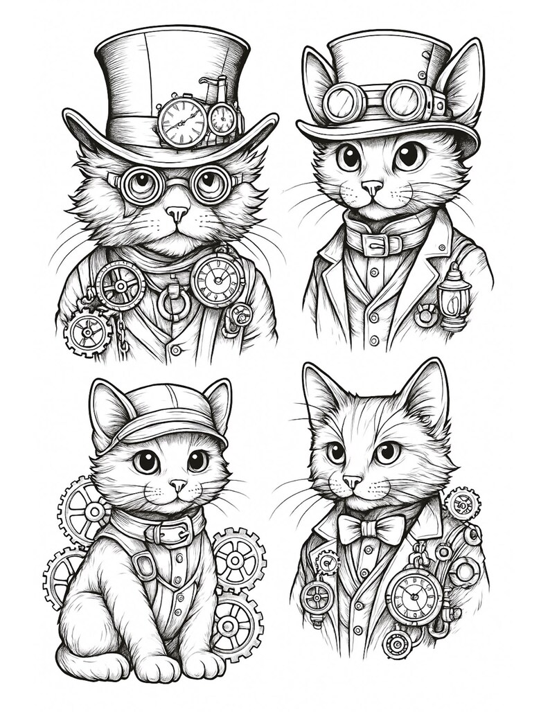 Steampunk Whiskers - Printable Adult Coloring Book PDF, 72 Pages ...