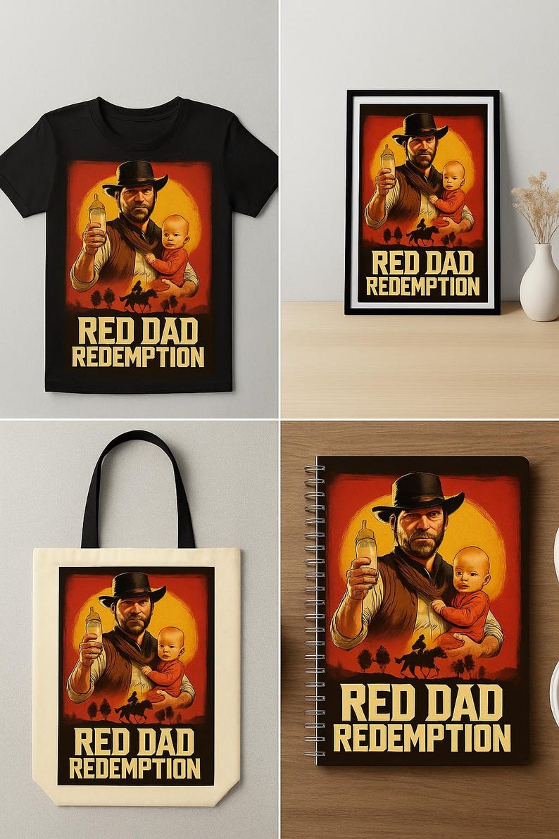 Red Dad Redemption Poster | Funny Cowboy Dad Digital Download | Gamer ...