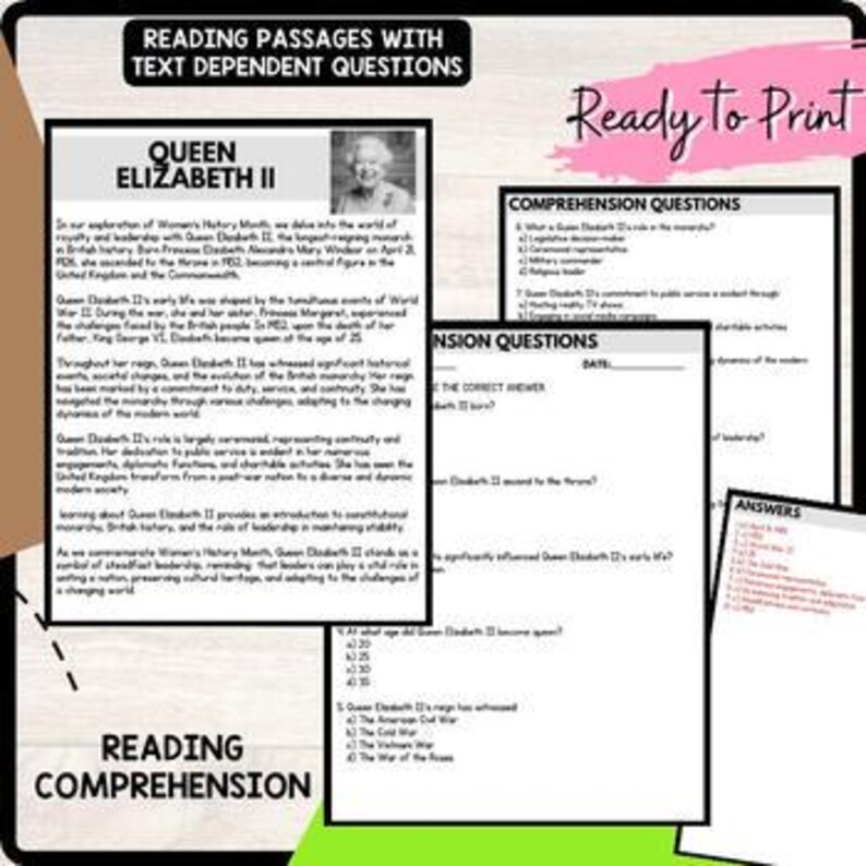 Women's History Month - QUEEN ELIZABETH II - Reading Comprehension ...