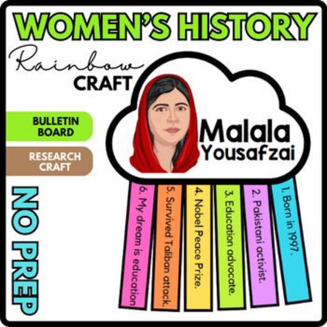 Malala Yousafzai Women's History Month - Bulletin Board Craft - No Prep ...