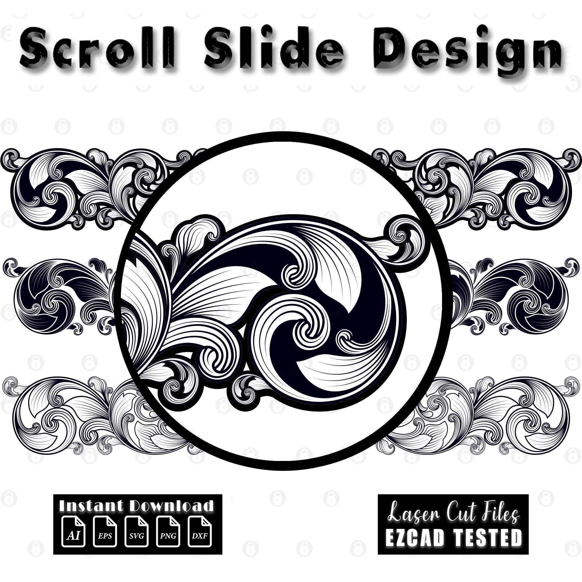 Custom Scroll Slide Laser Engraving Design, Scroll Design File, Scroll ...