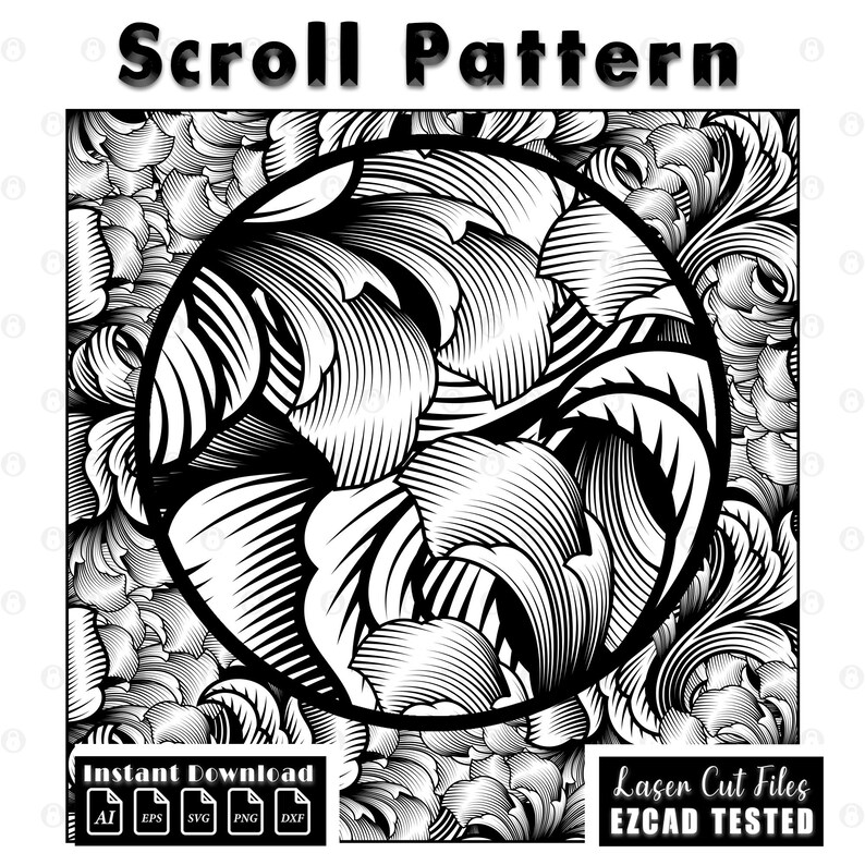 Laser Engraving Scrollwork Pattern: SVG DXF PNG Files (digital Download ...