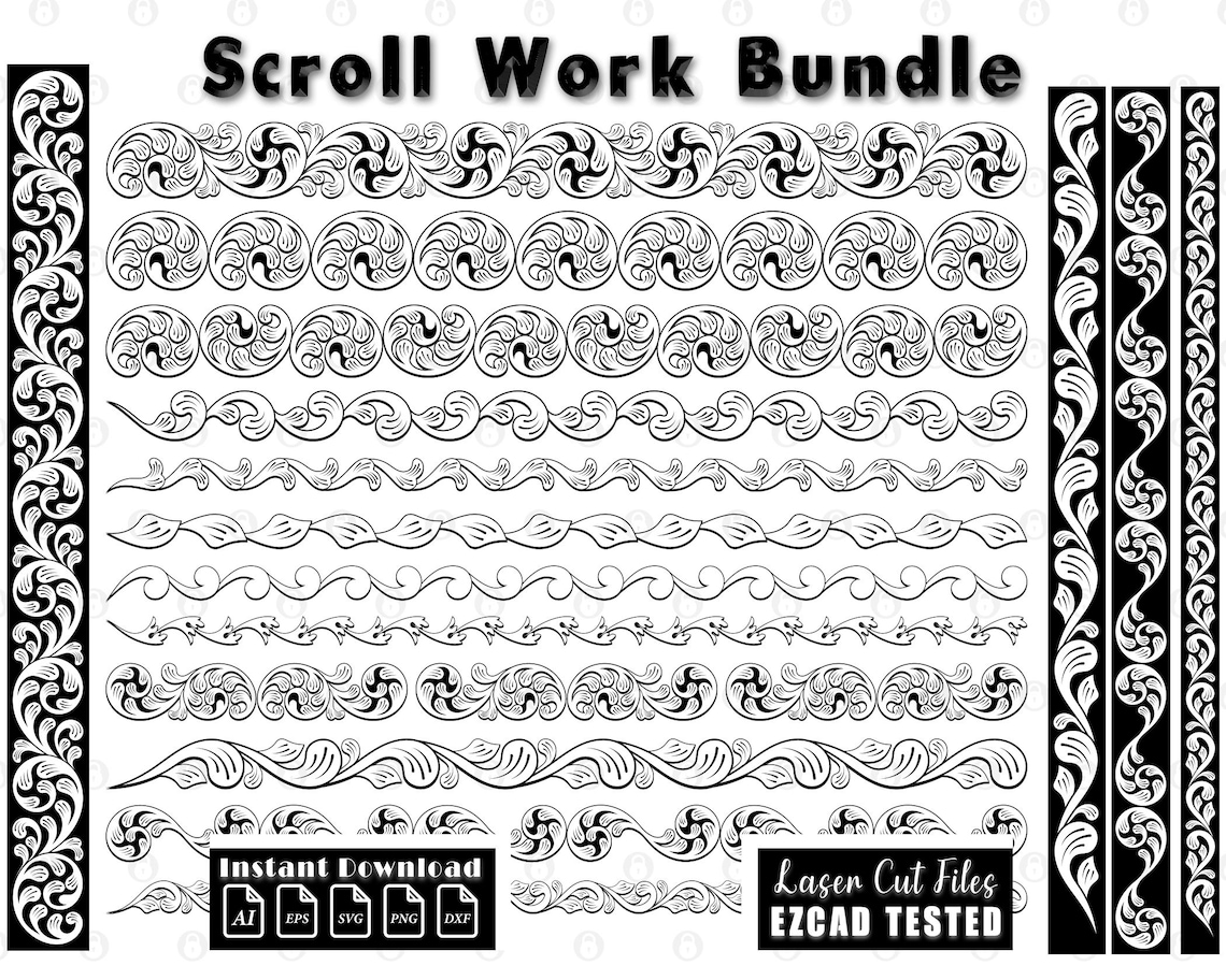 Custom Scroll Slide Bundle Scrollwork Laser Engraving File, Scroll ...