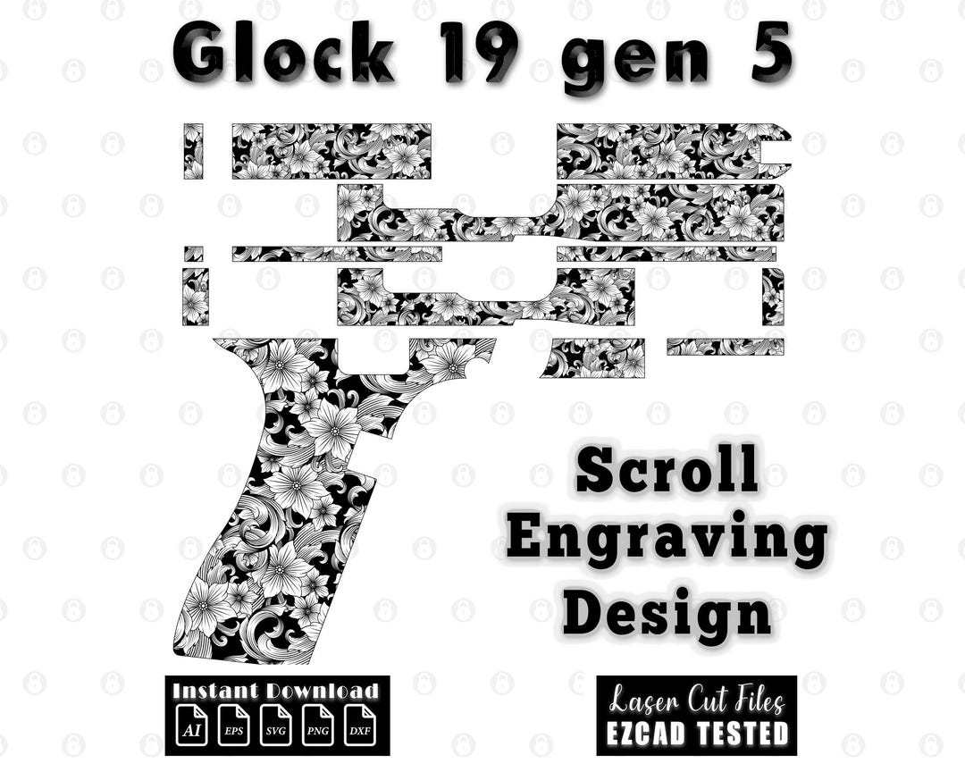 Glock 19 Gen 5 Scrollwork Laser Engraving Design (SVG DXF Vector PNG ...