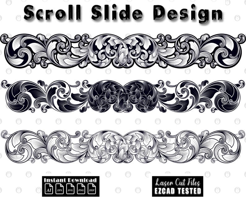 Custom Scroll Slide Laser Engraving Design, Scroll Design File, Scroll ...