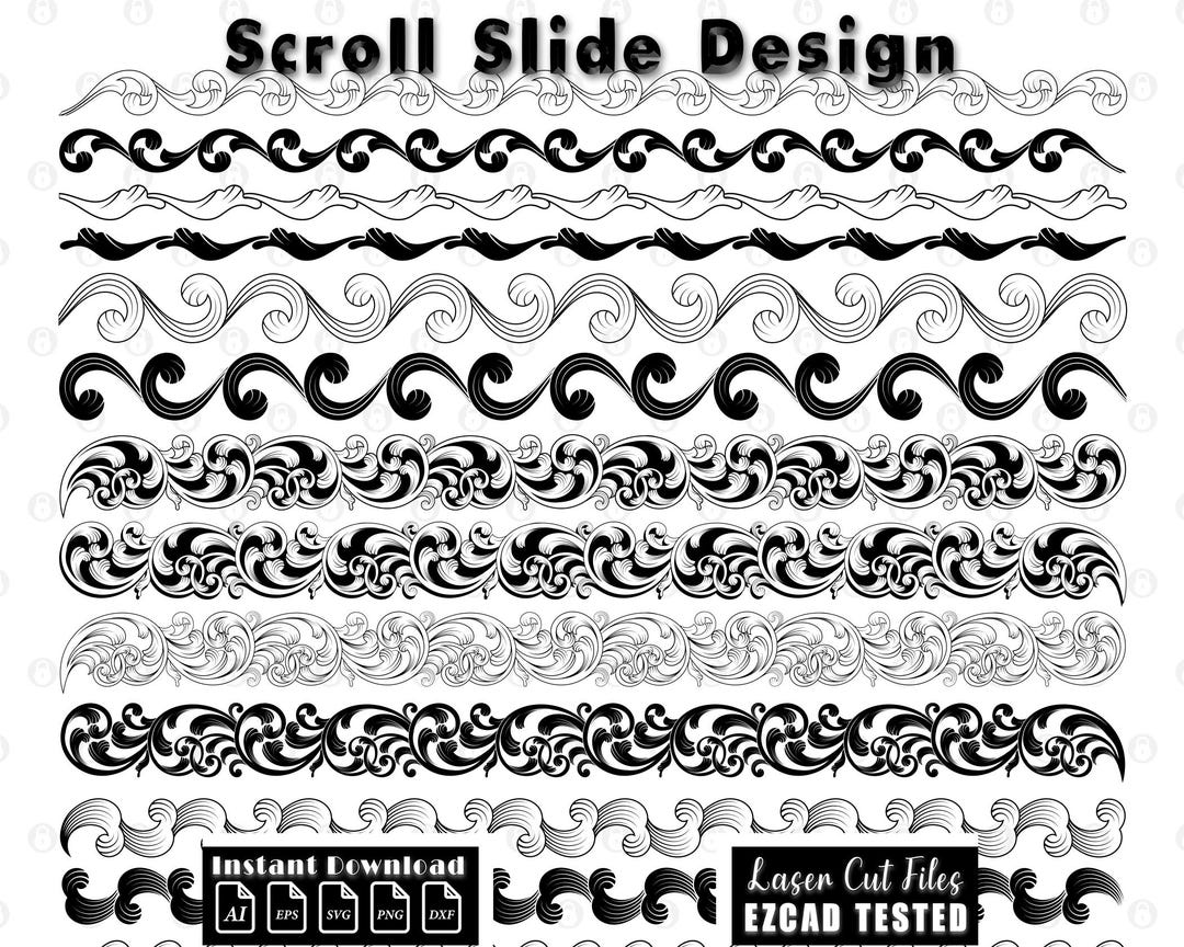 Custom Scroll Slide Laser Engraving Design, Scrollwork Bundle, Scroll ...