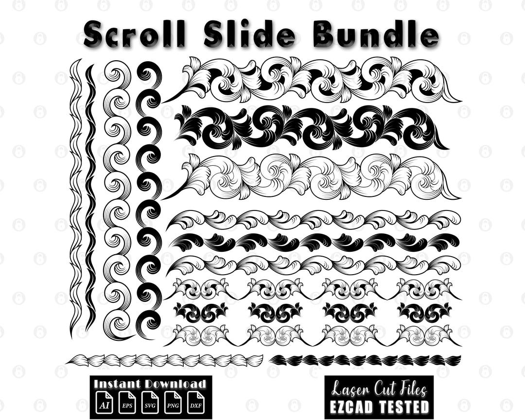 Scroll Bundle, Custom Scroll Slide Laser Engraving Design, Scroll Laser Cut File, Scroll Svg ...