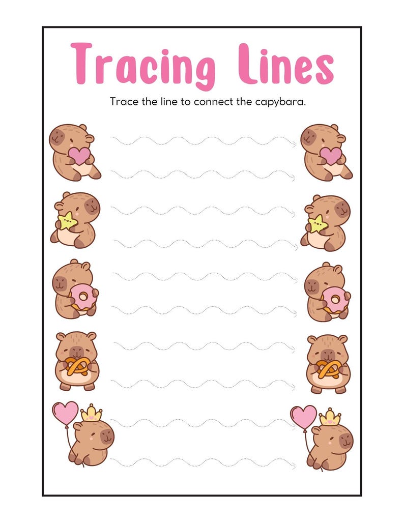 Pink Capybara Coloring Book – Digital Download for Kids | Fun Tracing ...