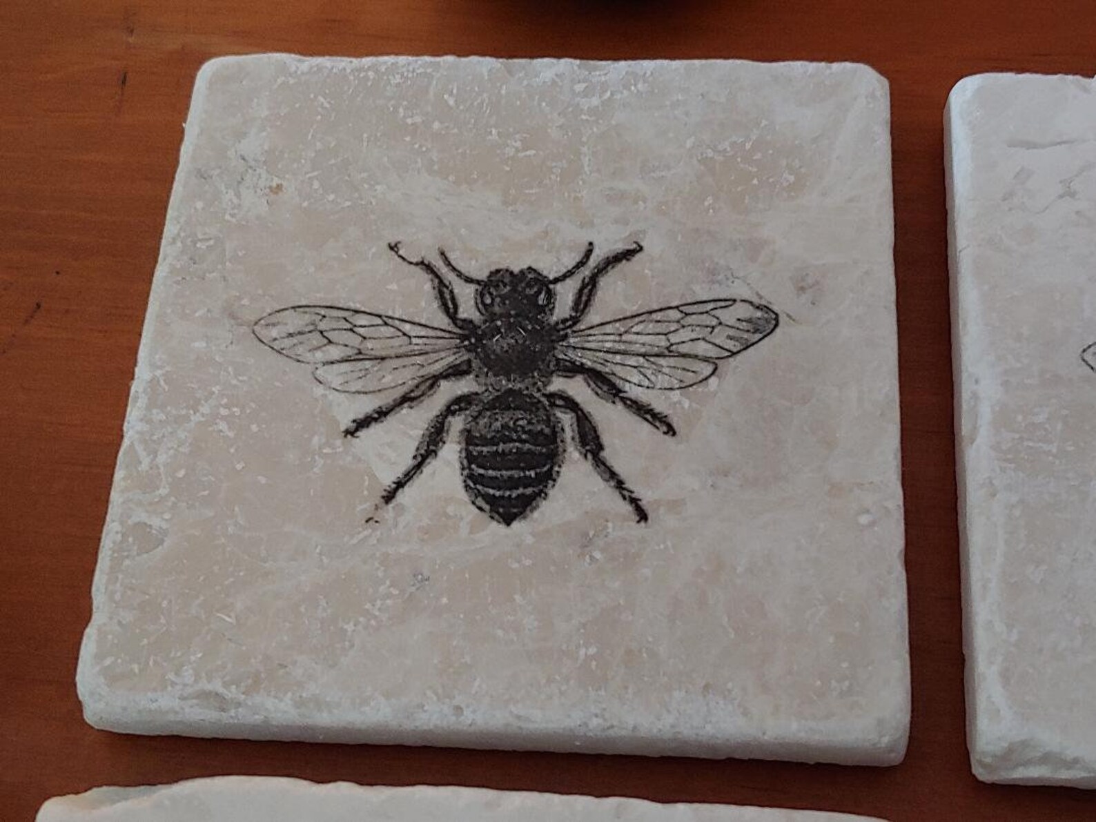 Bee Tile Coasters Honey Bee 4 X 4 Tumbled Stone - Etsy