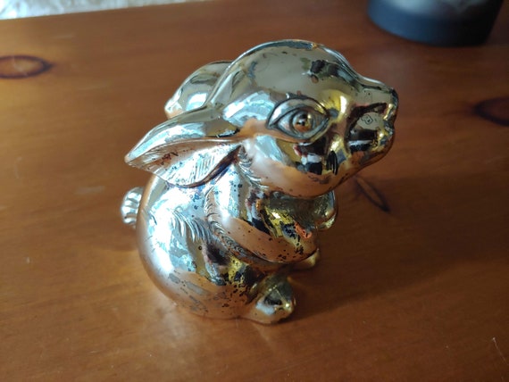 Silver Bunny Bank Easter Rabbit Thumper Mercury Glass Coin | Etsy