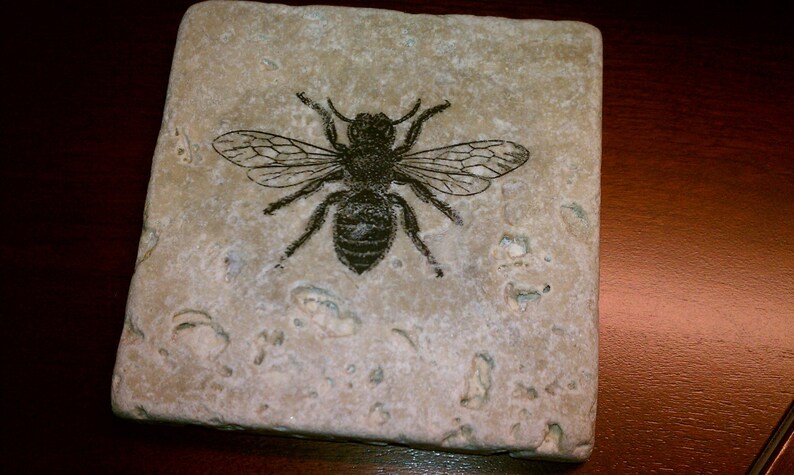 Bee Tile Coasters Honey Bee 4 x 4 Tumbled Stone | Etsy