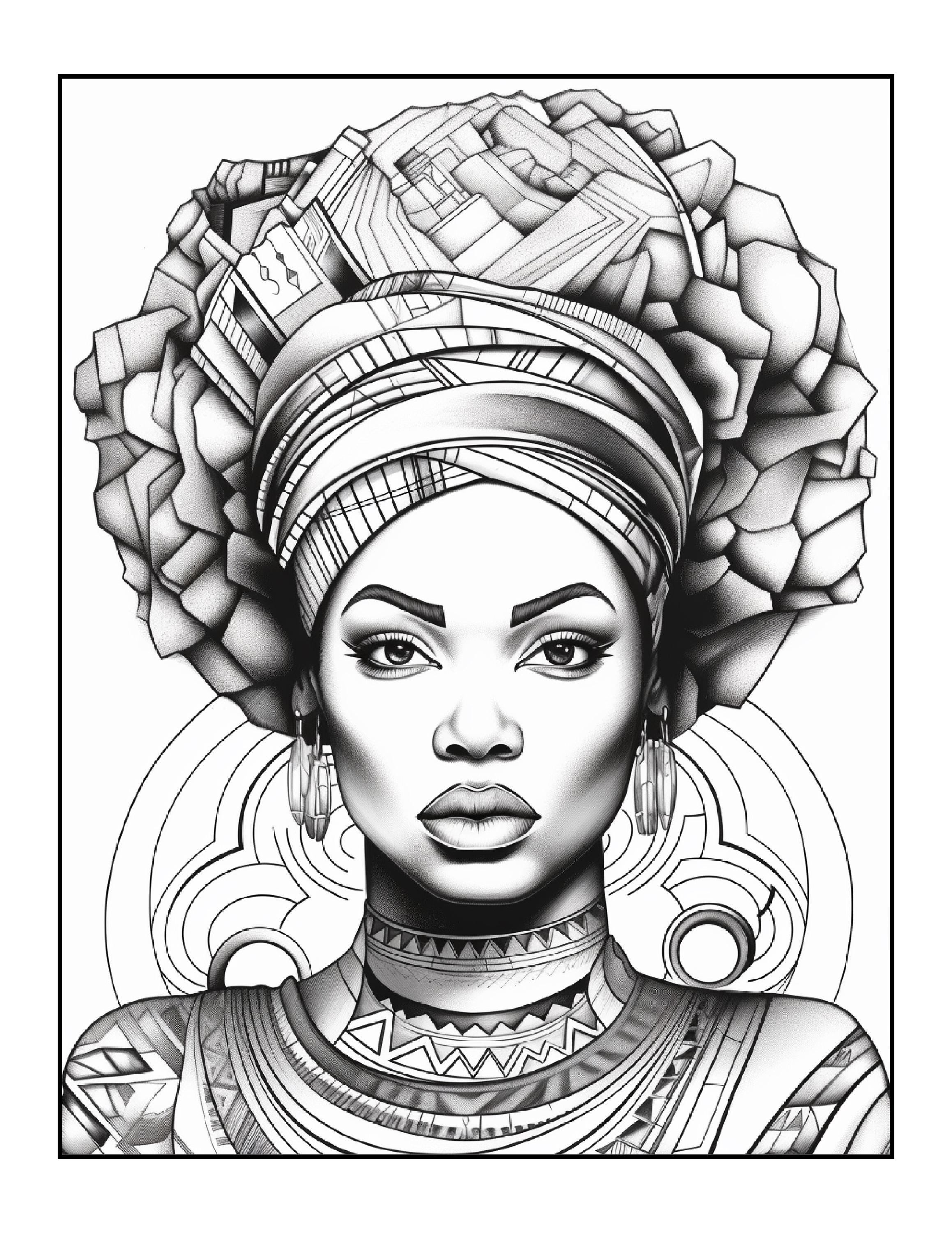 Afrocentric Black Woman Coloring Pages: Elegant Portraits (digital ...