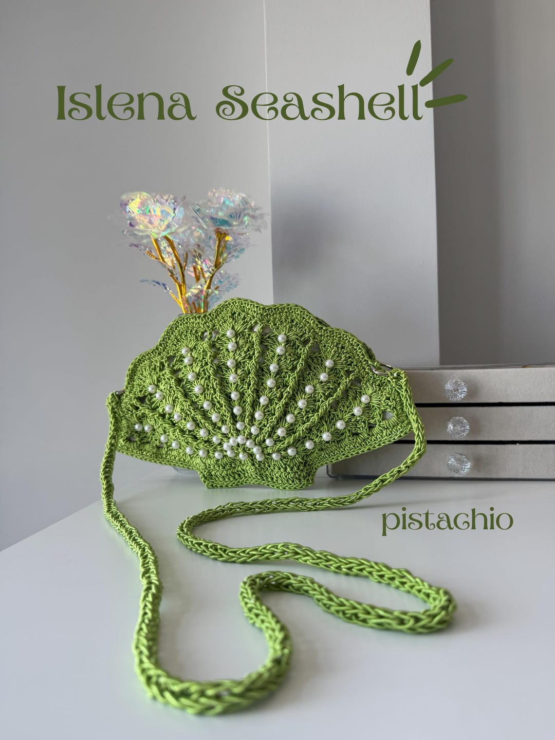 Handmade Crocheted Seashell Bag Pistachio Green Pearl Purse - Etsy