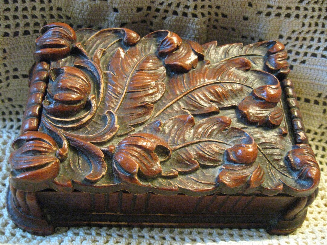 Vintage Syroco Wood Box/composite Wood Acorn Trinket Box/cigarette Box ...