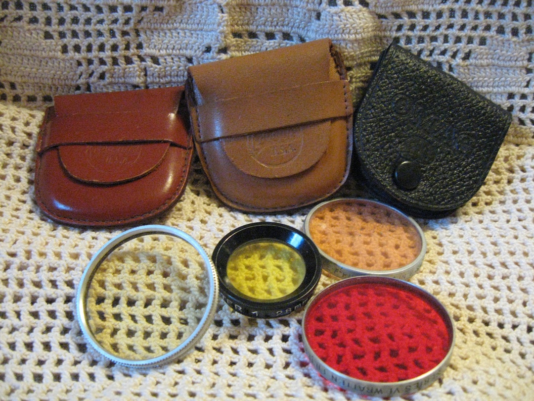 3 Vintage Small Leather Lens Pouches With 4 Camera Lens/small Doll ...