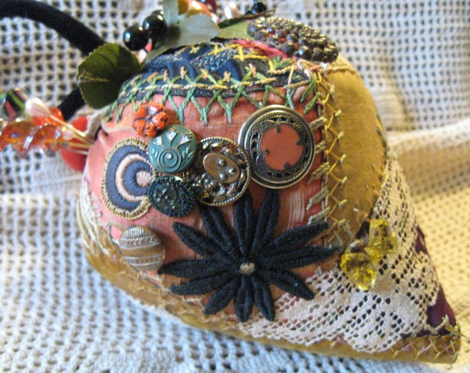 Strawberry Cone Pincushion/ Vintage Crazy Quilt Cone/ Vintage Buttons ...