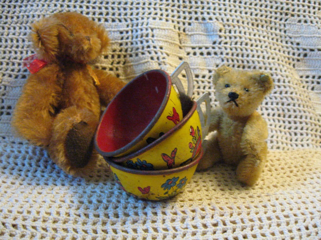 Vintage Tin Toy Tea Cups/ Shabby Garden Design Toy Tea Set/ Made in ...