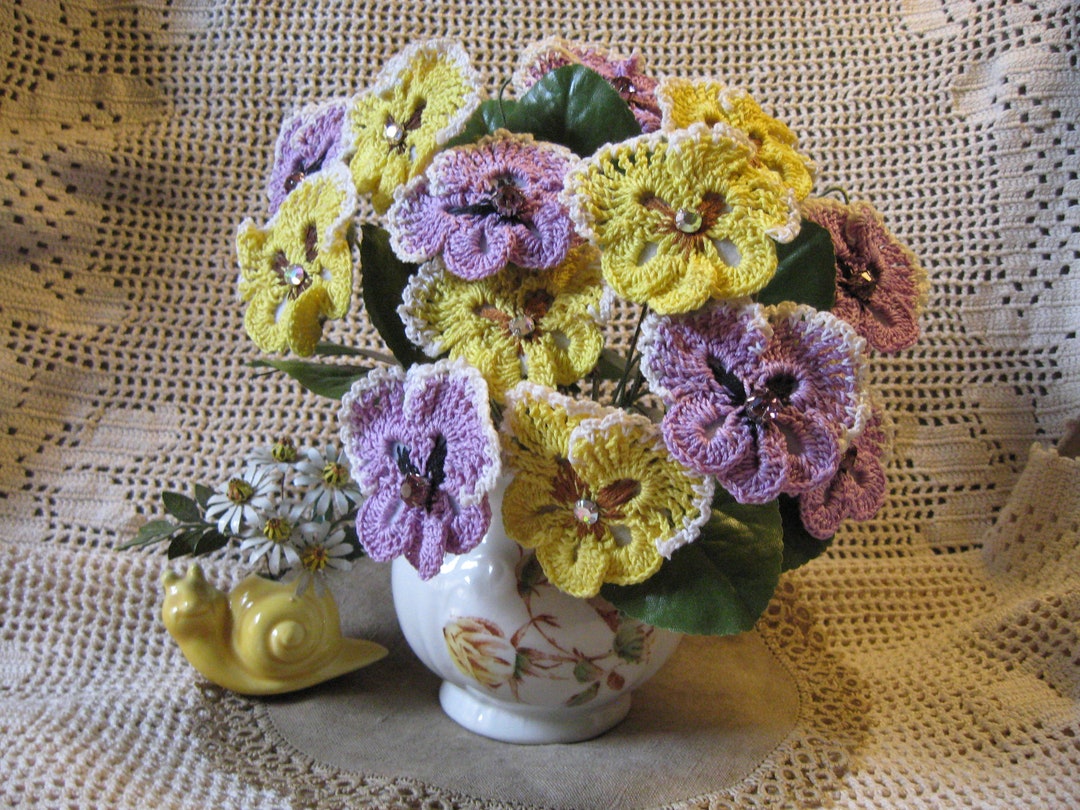 Crochet Pansy Flower Arrangement/ Handmade Crochet Flowers /shabby ...