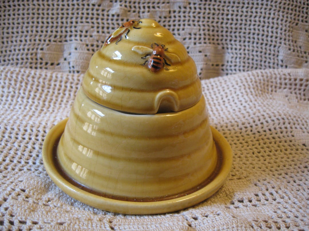 Vintage Bee Hive Honey Pot/ Jam Jar/ Sugar Bowl/utah Ceramics Bee Jar ...