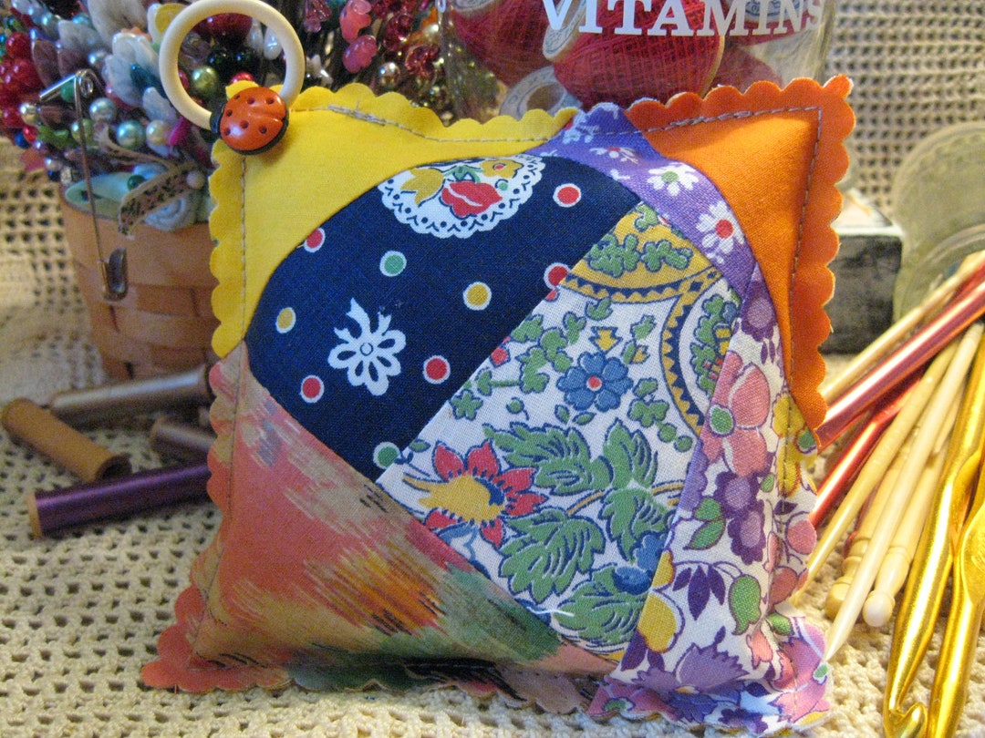 Sale/lavender Sachet Pincushion/crazy Quilt Block Pincushion/bone Ring ...