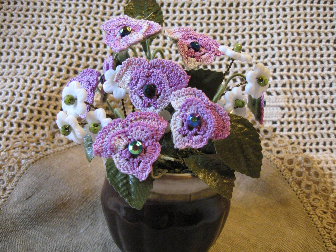 Mini Crochet Pansy Flower Arrangement/ Handmade Crochet Flowers /shabby ...