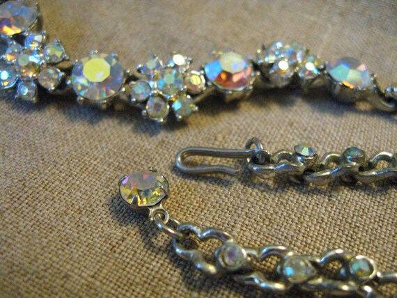Vintage AB Rhinestone Necklace/ Silver Tone Pot Metal… - Gem