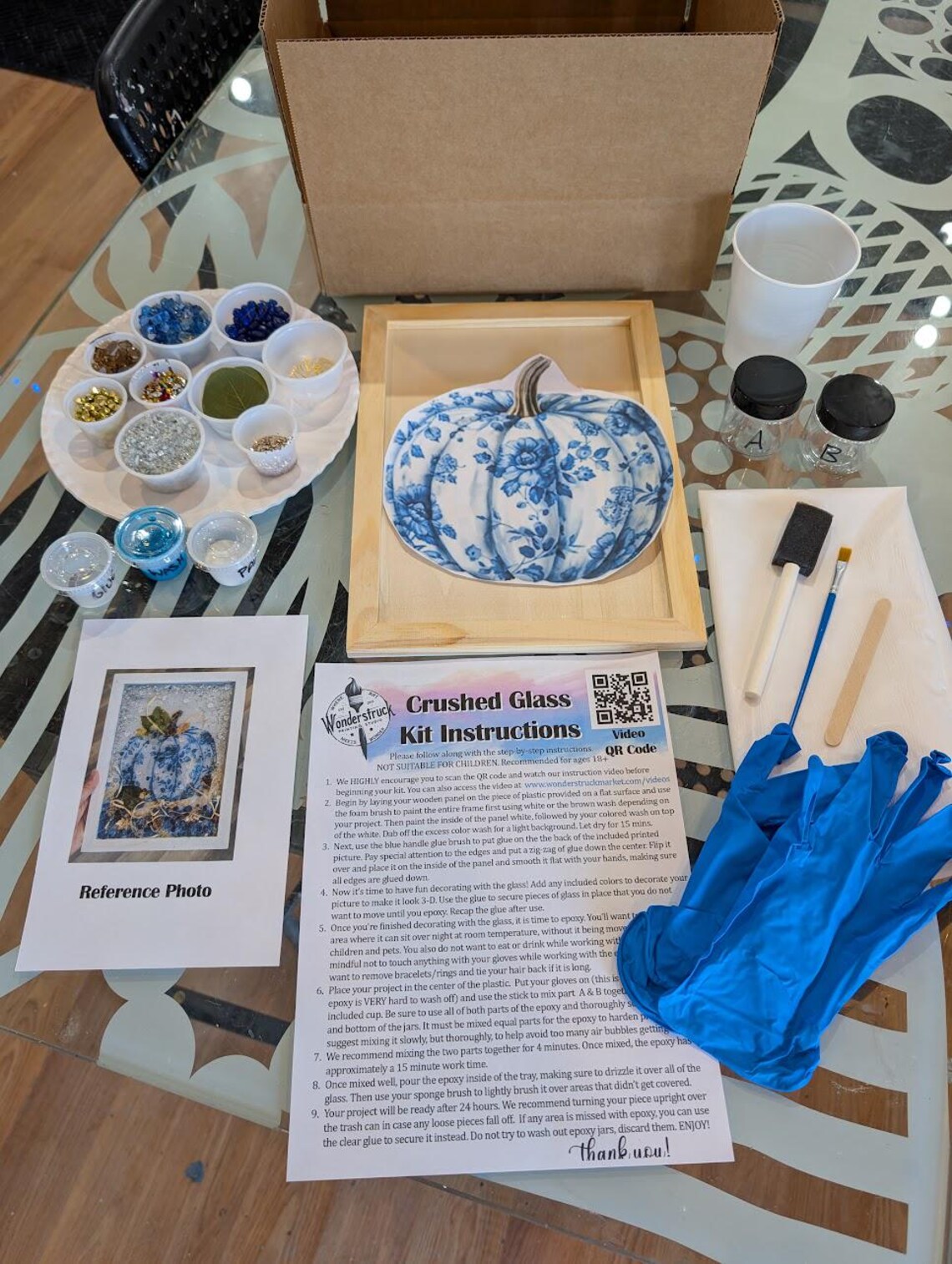 Crushed Glass DIY Make It Yourself Art Kit Panel Fall Blue Floral ...