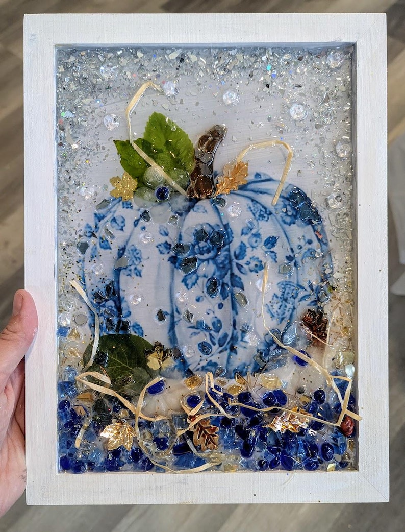 Crushed Glass DIY Make It Yourself Art Kit Panel Fall Blue Floral ...