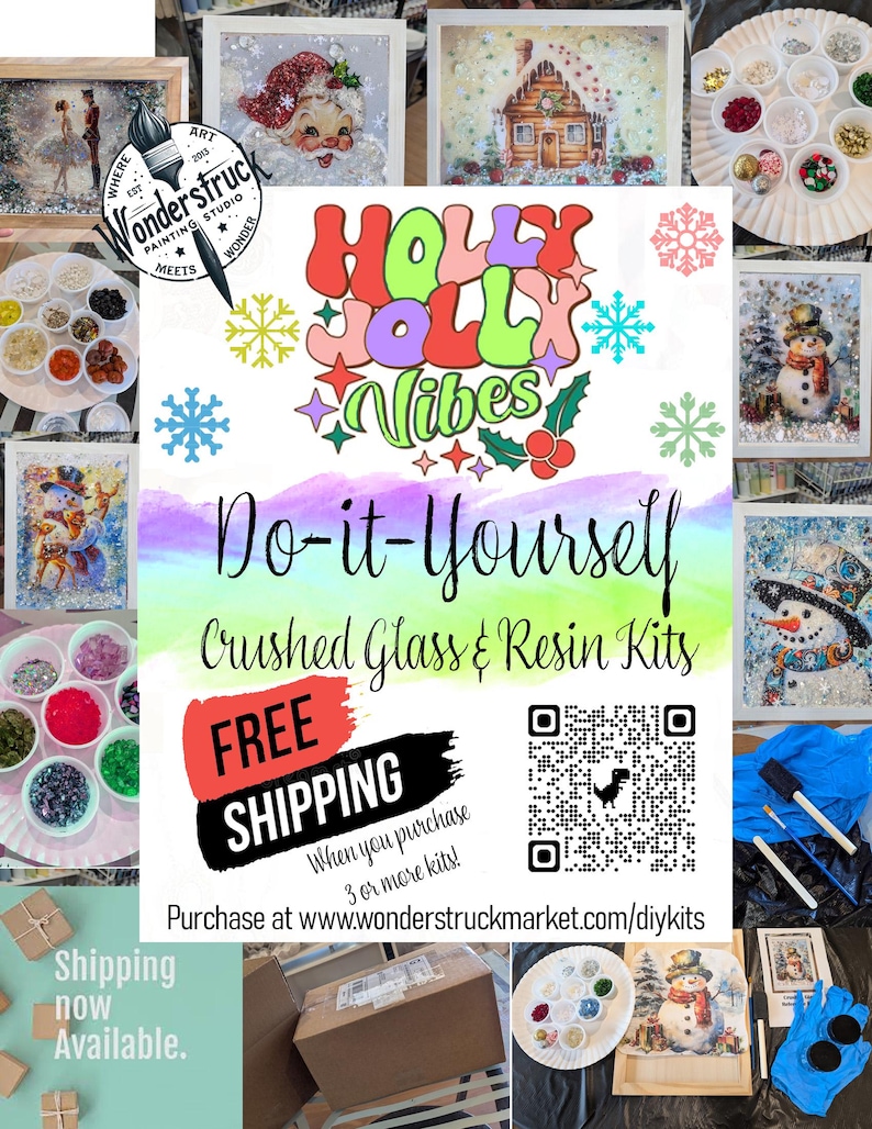 Crushed Glass DIY Make It Yourself Art Kit Panel Santa & Deer - Etsy