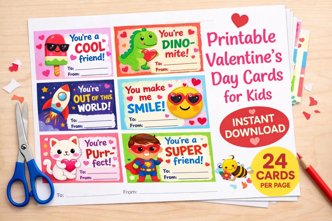 Kids Valentine Cards Printable | Classroom Valentines | Instant ...