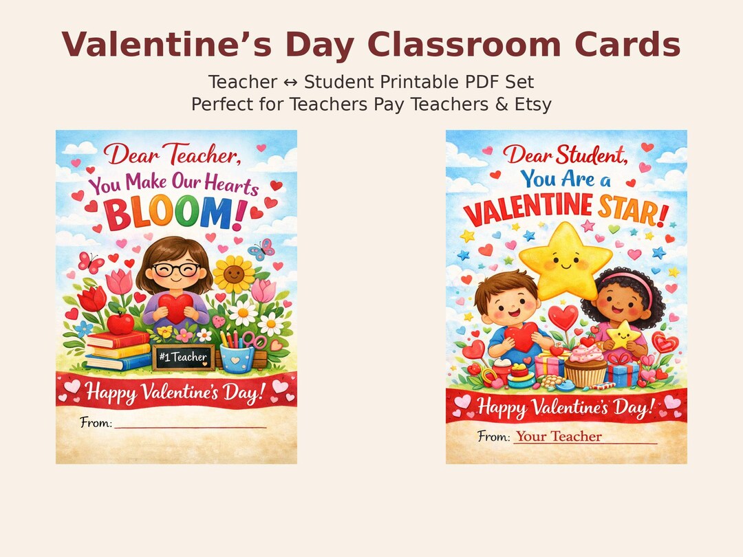 Printable Valentine’s Day Cards for Classroom | Teacher to Student ...